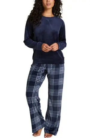 Hunkemoller Velvet Long-sleeve Pyjama Set - Blue