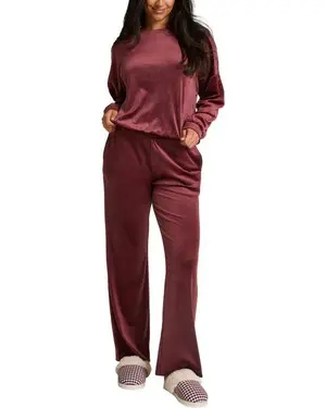 Hunkemoller Velvet Pyjama Set Long-sleeve - Red Mahogany