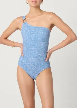 Shoshanna Printed One-shoulder One-piece - Denim