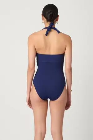 Shoshanna Textured Halter One-piece - Navy