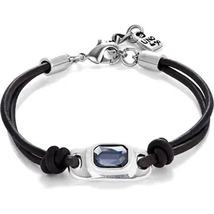 UNODE50 Leather Bracelet With Crystal - Silver