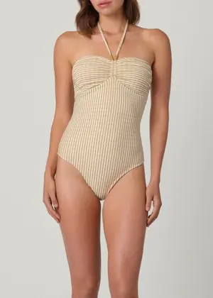 Shoshanna Metallic Seersucker Bandeau One-piece Swimsuit - Multi