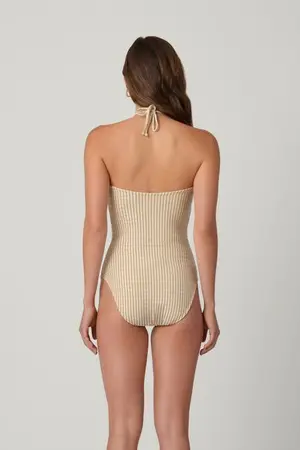 Shoshanna Metallic Seersucker Bandeau One-piece Swimsuit