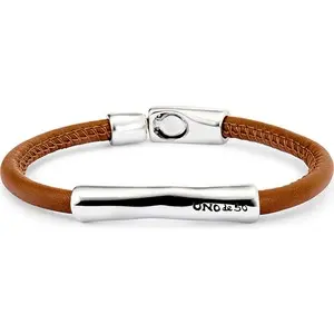 UNODE50 Leather Bracelet With Sterling -plated Detail - Silver