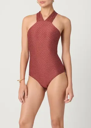Shoshanna Wave Texture High Neck One Piece