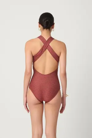 Shoshanna Wave Texture High-neck One-piece