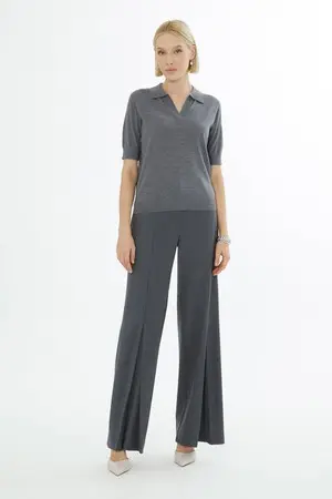 GIZIA Knit Sweater With Shirt Collar