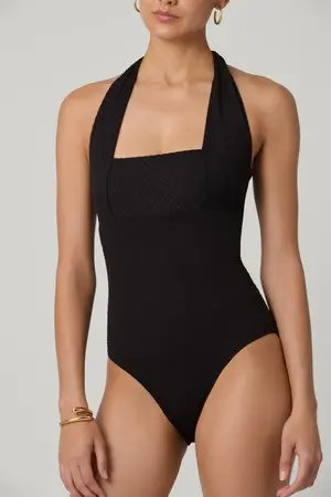 Shoshanna Textured Halter One-piece Swimsuit - Jet