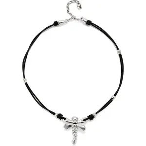 UNODE50 Dragonfly Leather Pendant Necklace - Silver