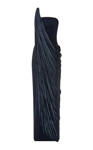 MARMAR HALIM Plissé Drape Gown - Navy