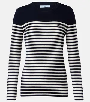 Prada Striped Virgin Wool Sweater - Blue