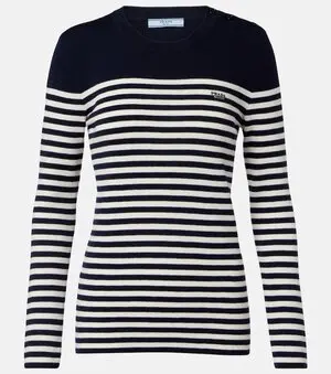 Prada Striped Virgin Wool Sweater - Blue