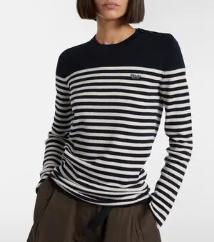 Prada Striped Virgin Wool Sweater - Blue