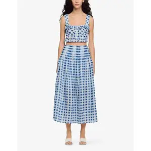 Sandro Gingham-print Linen-blend Maxi Skirt