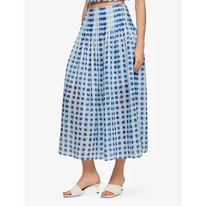 Sandro Gingham-print Linen-blend Maxi Skirt
