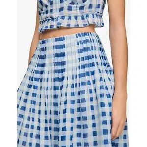 Sandro Gingham-print Linen-blend Maxi Skirt