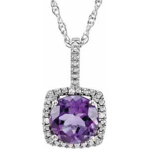 ALLUREZ Sterling Silver Natural & Diamond Pendant Necklace - Amethyst