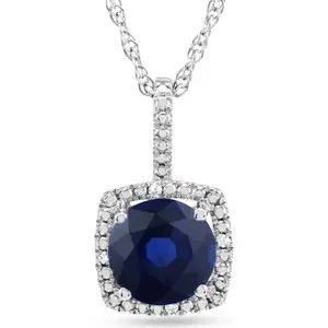 ALLUREZ Natural And Diamond Pendant Necklace - Blue Sapphire