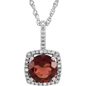 ALLUREZ Sterling Silver Natural & Diamond Pendant Necklace - Garnet