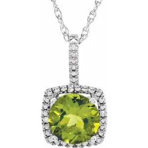 ALLUREZ Sterling Silver Natural & Diamond Pendant Necklace - Peridot