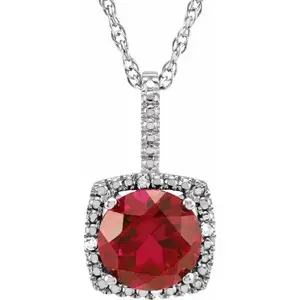 ALLUREZ Sterling Silver Natural & Diamond Pendant Necklace - Ruby
