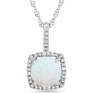 ALLUREZ Sterling Silver Natural & Diamond Pendant Necklace - White Opal