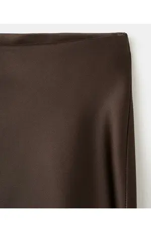 Mango Lace Trim Satin Midi Skirt - Brown