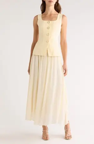 Moon River Sleeveless Two-piece Dress - Yellow/ Ivory