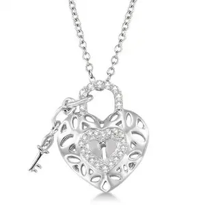ALLUREZ Heart Key And Lock Pendant Necklace - Diamond