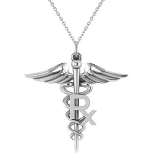 ALLUREZ Medical Rx Pharmacy Symbol Pendant Necklace 14k - White Gold