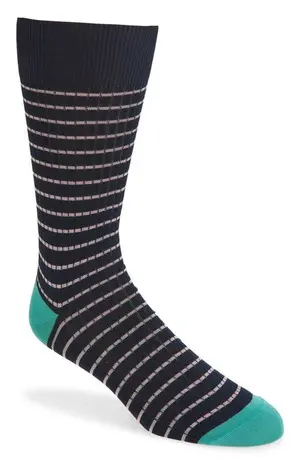 Pantherella Downe Stripe Dress Socks - Navy