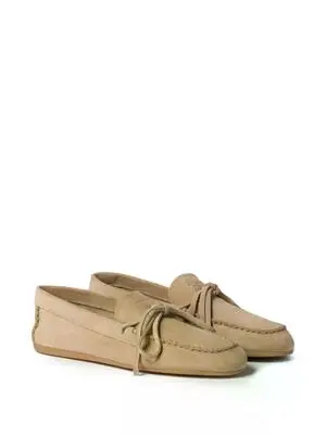 Miu Miu Suede Deck Loafers With Bow Detailing - Neutrals