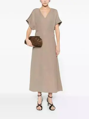 Brunello Cucinelli V-neck Midi Dress - Neutrals