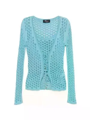 Blumarine Lace-up Pointelle Knit Twinset - Blue