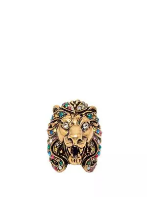 Gucci Plated Crystal Lion Head Ring - Gold