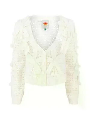 Farm Rio Floral Appliqué Cardigan - White