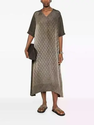 UMA WANG Diamond V-neck Midi Dress - Brown