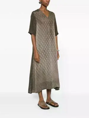 UMA WANG Diamond V-neck Midi Dress - Brown