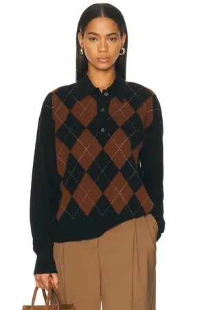 RÓHE Compact Knitted Check Polo Sweater