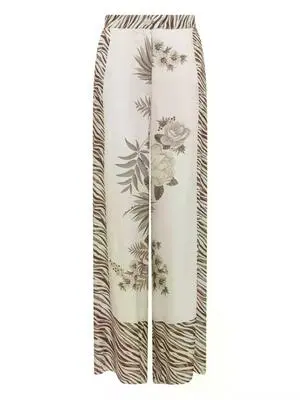 ANNA MOLINARI Floral And Zebra Print Trousers - Neutrals