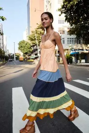 Farm Rio Multicolor Pleats Maxi Dress With Sweetheart Neckline
