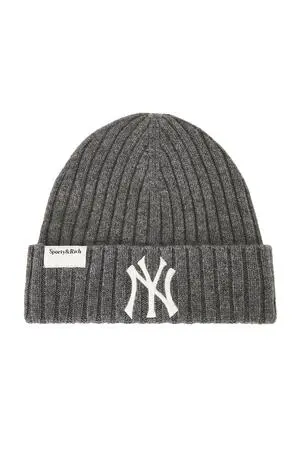 SPORTY & RICH Heritage Yankees Serif Cashmere Beanie - Dark Grey