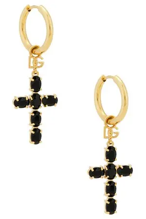 Dolce & Gabbana Cross Dangle Earrings - Nero & Oro