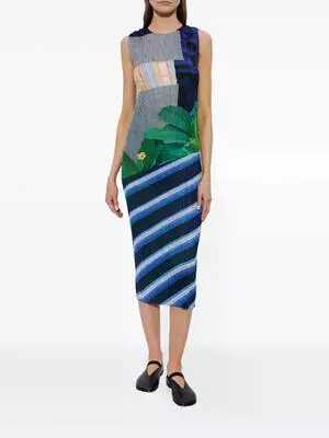 Issey Miyake Graphic Print Pleated Midi Dress