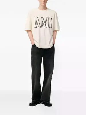 AMI Paris Printed Cotton Jersey T-shirt - Neutrals