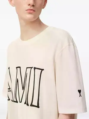 AMI Paris Printed Cotton Jersey T-shirt - Neutrals