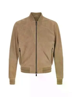 Pal Zileri Ribbed High Neck Suede Jacket