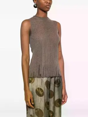 UMA WANG Ribbed Distressed Top - Brown