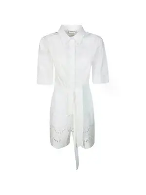 P.a.r.o.s.h Belted Eyelet Playsuit - White