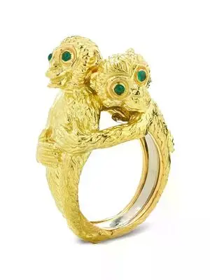 David Webb Monkey Motif Emerald Ring